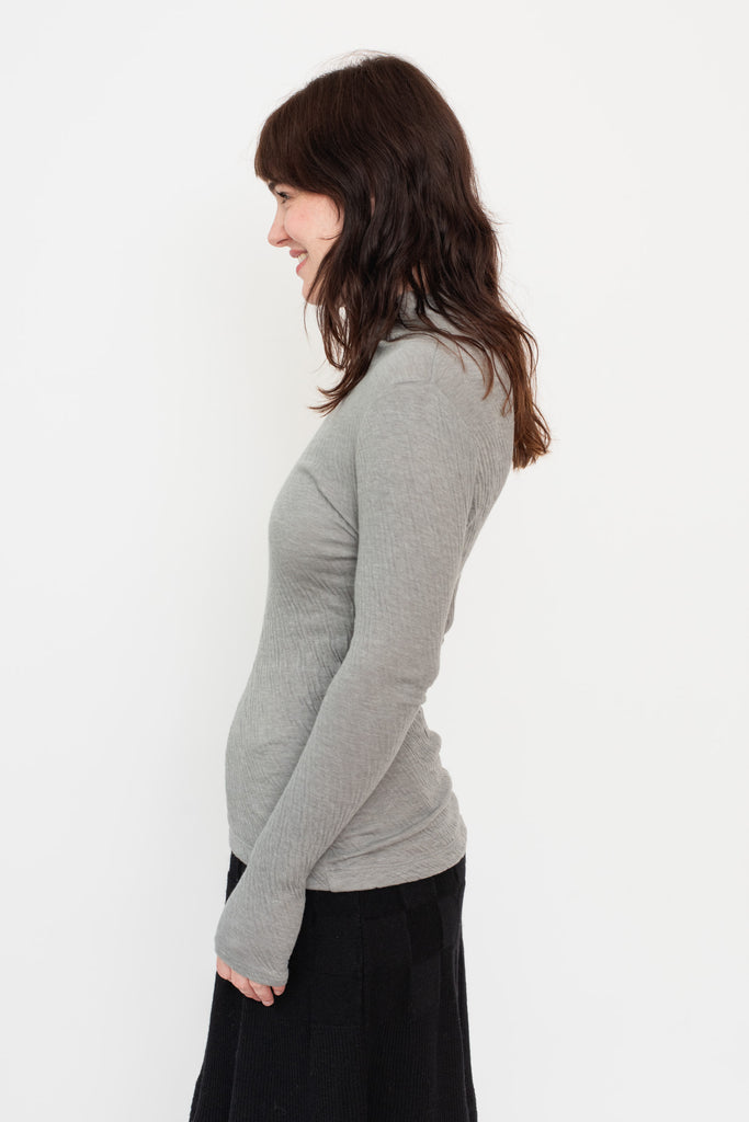 Double Face L/S Mock Neck T Shirt Gray – Moth